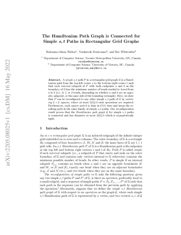 Pdf The Hamiltonian Path Graph Is Connected For Simple S T Paths In Rectangular Grid Graphs