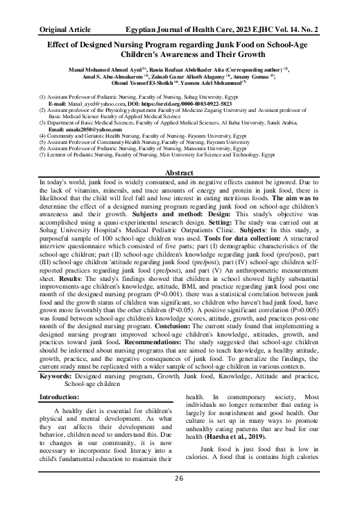 (PDF) Effect of Designed Nursing Program regarding Junk Food on School ...