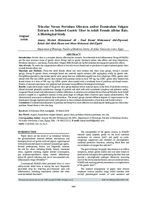 (PDF) Trio-clar Versus Portulaca Oleracea and/or Foeniculum Vulgare ...