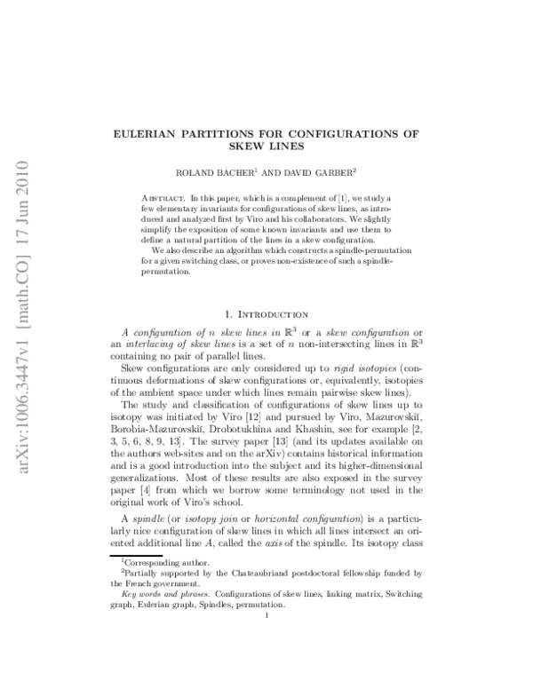 (PDF) Eulerian partitions for configurations of skew lines