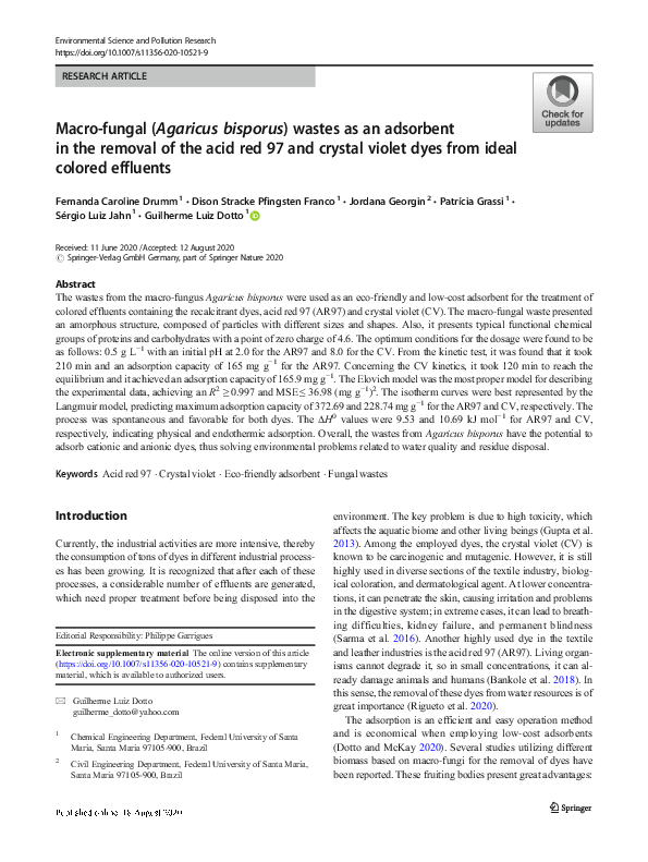(PDF) Macro-fungal (Agaricus bisporus) wastes as an adsorbent in the ...