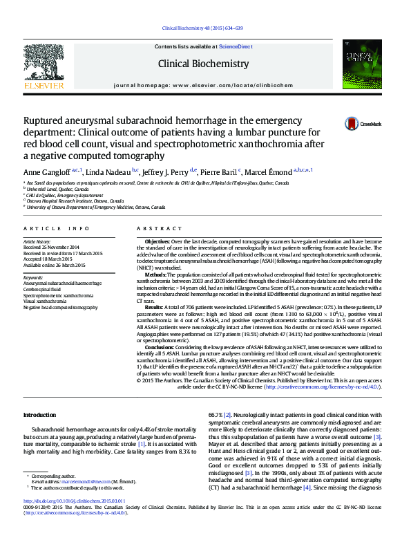 (PDF) Ruptured aneurysmal subarachnoid hemorrhage in the emergency ...