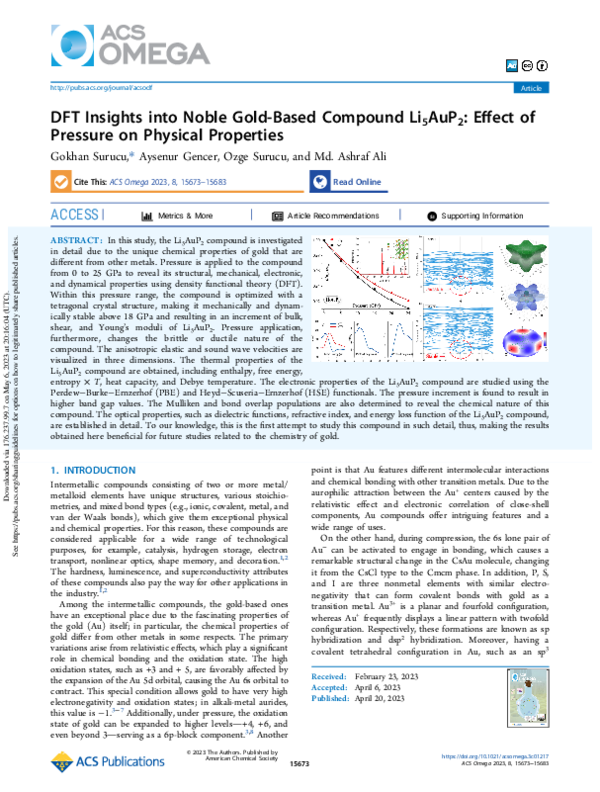 (PDF) DFT Insights into Noble Gold-Based Compound Li5AuP2: Effect of ...