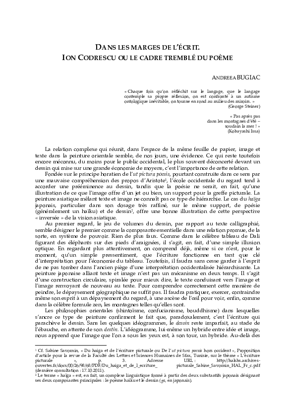(PDF) Dans les marges de l’écrit. Ion Codrescu ou le cadre tremblé du poème