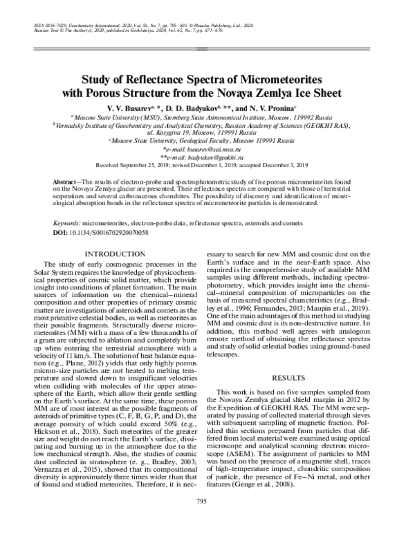 (PDF) Study of Reflectance Spectra of Micrometeorites with Porous ...