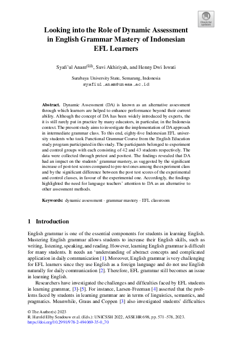 (PDF) Looking into the Role of Dynamic Assessment in English Grammar Mastery of Indonesian EFL ...