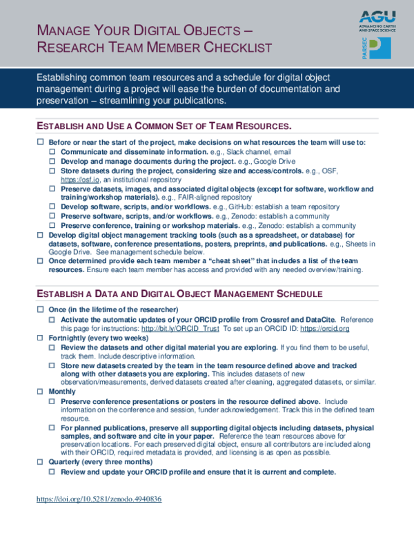 (PDF) Digital Object Management: Team Checklist