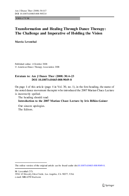 (PDF) Transformation and Healing Through Dance Therapy: The Challenge ...