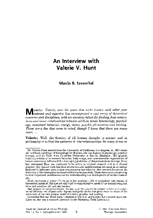 (PDF) An interview with Valerie V. Hunt