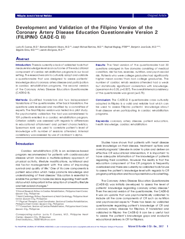 (PDF) Development and Validation of the Filipino Version of the ...