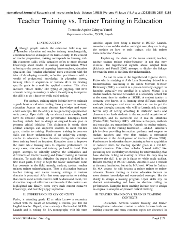 (PDF) Teacher Training vs. Trainer Training in Education