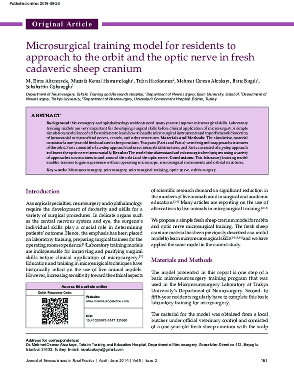 (PDF) Microsurgical training model for residents to approach to the ...