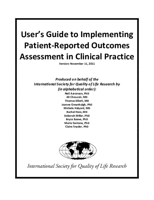 (PDF) User's Guide to Implementing Patient-Reported Outcomes Assessment in Clinical Practice