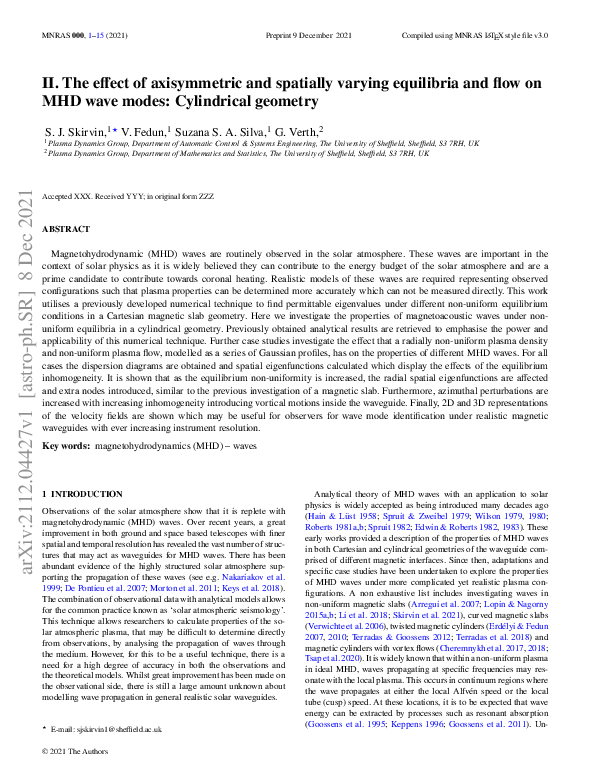 (PDF) II. The effect of axisymmetric and spatially varying equilibria and flow on MHD wave modes ...
