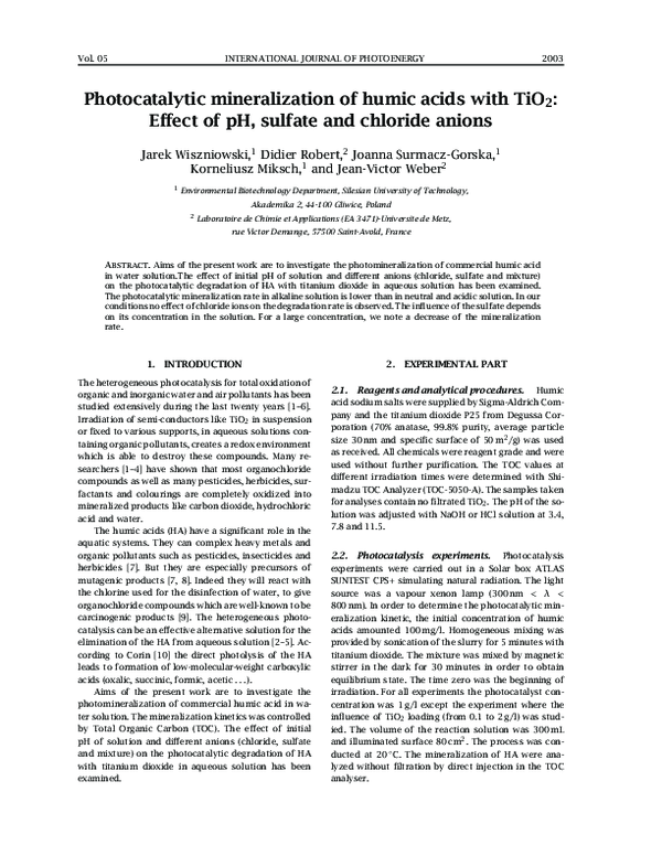 (PDF) Photocatalytic mineralization of humic acids withTiO2: Effect of ...