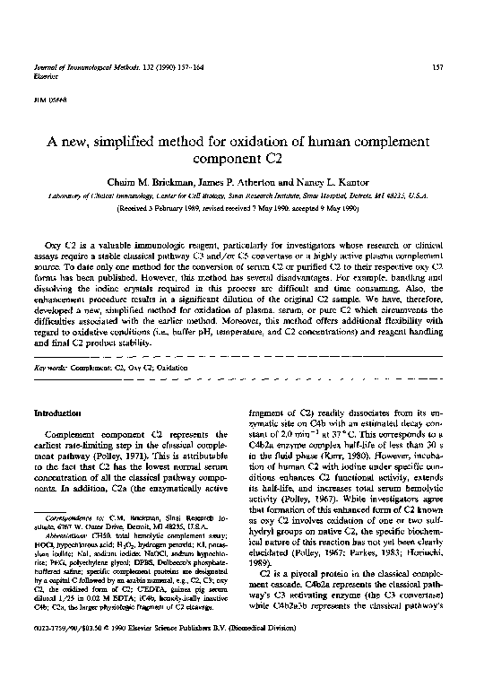 (PDF) A new, simplified method for oxidation of human complement ...