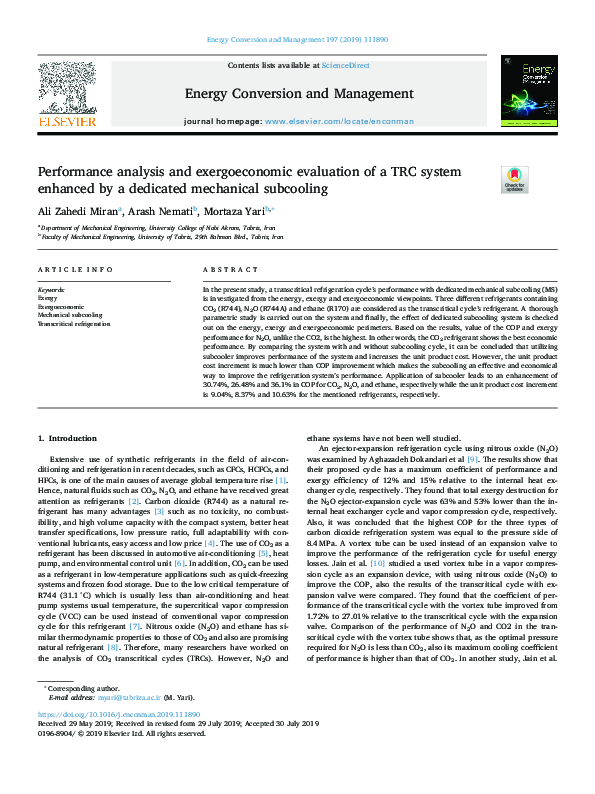Performance analysis and exergoeconomic evaluation of a TRC system ...