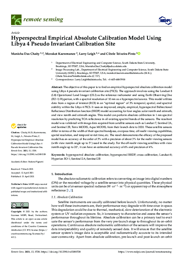 (PDF) Hyperspectral Empirical Absolute Calibration Model Using Libya 4 ...