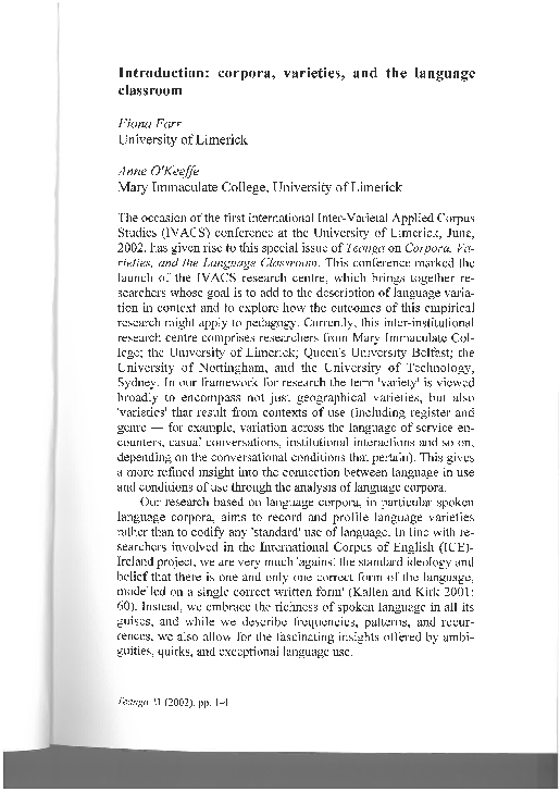 (PDF) Introduction: corpora, varieties, and the language classroom