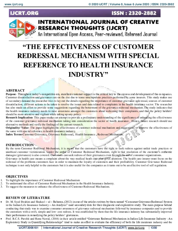 (PDF) The Effectiveness of Customer Redressal Mechanism with Special ...