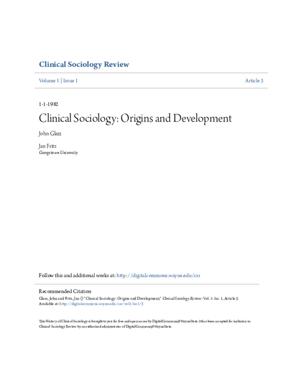 (PDF) Clinical Sociology: Origins and Development
