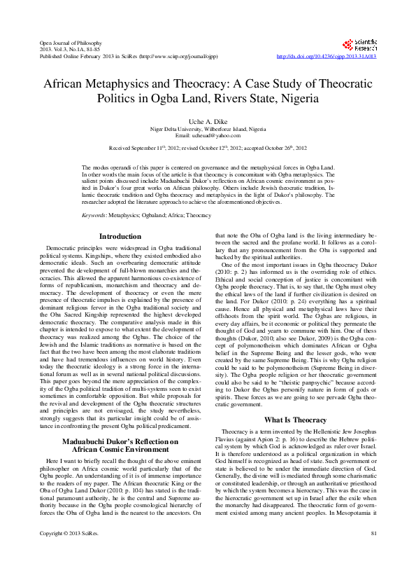 (PDF) African Metaphysics and Theocracy: A Case Study of Theocratic ...