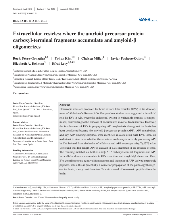 (PDF) Extracellular vesicles: where the amyloid precursor protein ...