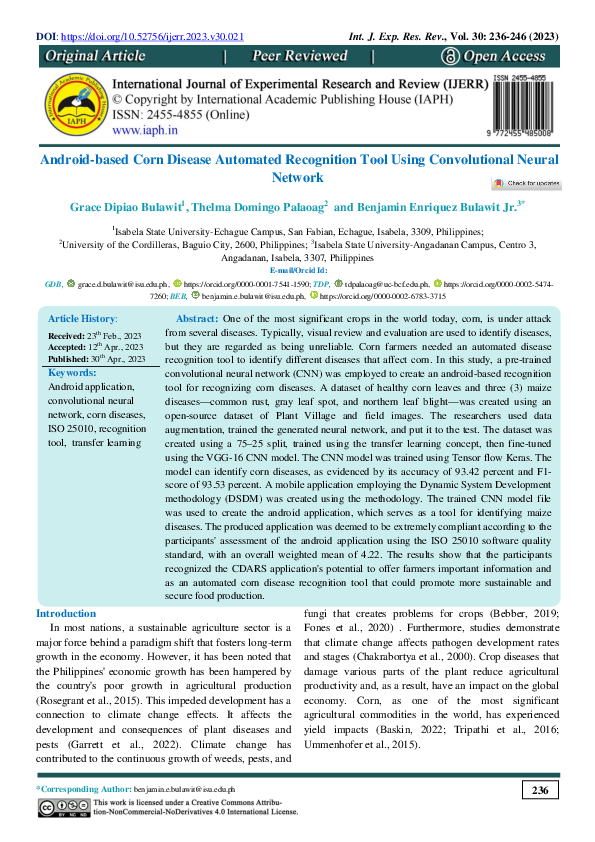 Pdf Android Based Corn Disease Automated Recognition Tool Using