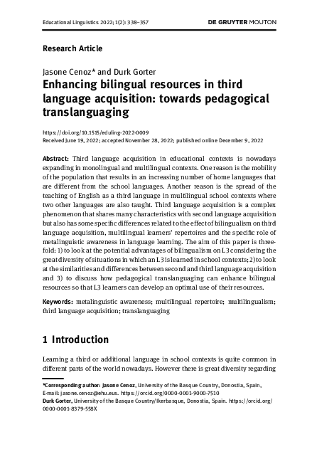 (PDF) Enhancing bilingual resources in third language acquisition ...
