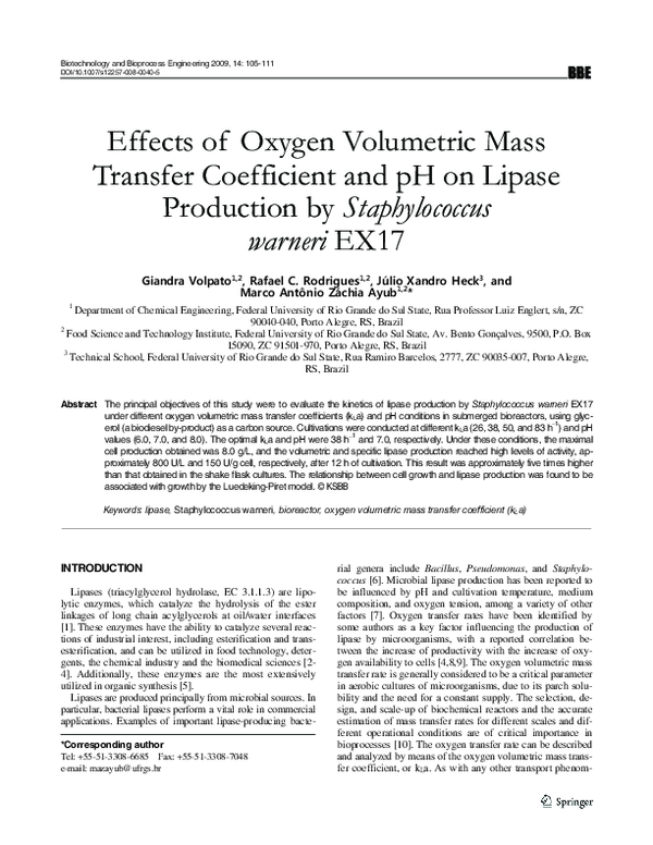 (PDF) Effects of oxygen volumetric mass transfer coefficient and pH on ...