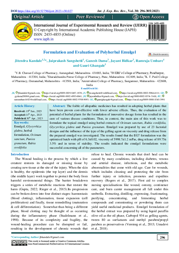 Pdf Formulation And Evaluation Of Polyherbal Emulgel