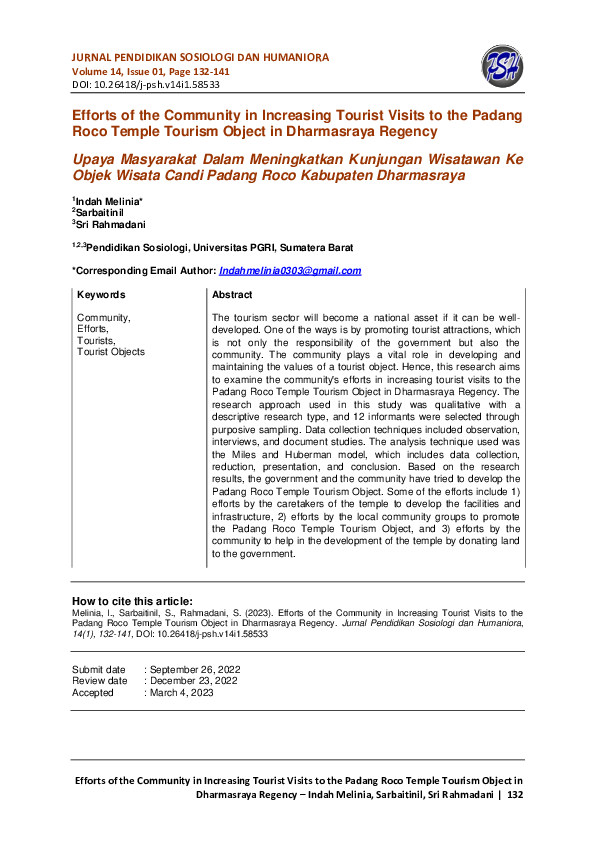 (PDF) Efforts of the Community in Increasing Tourist Visits to the ...