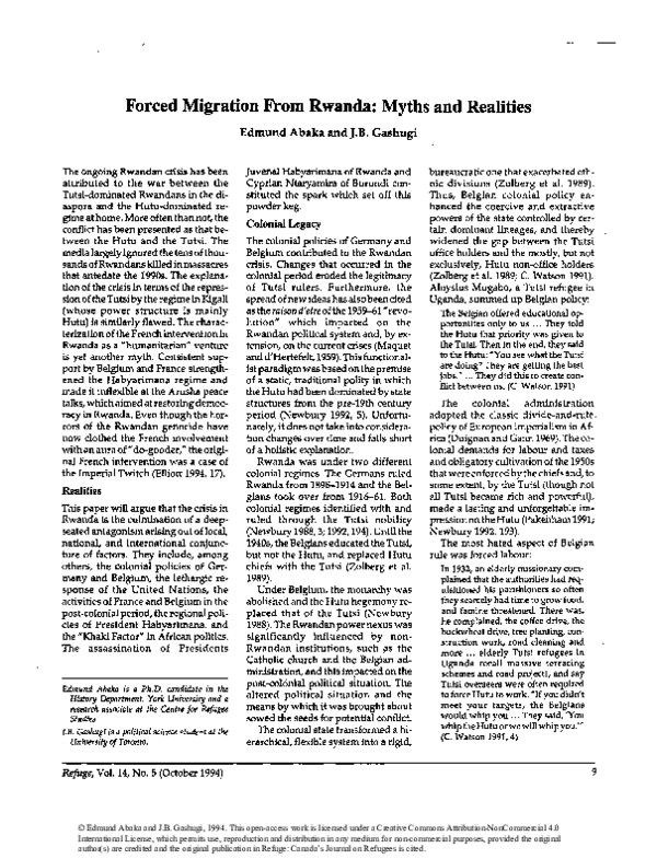 (PDF) Forced Migration From Rwanda: Myths and Realities