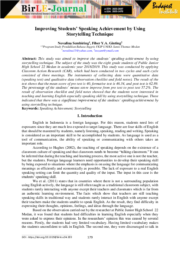 (PDF) Improving Students’ Speaking Achievement by Using Storytelling Technique