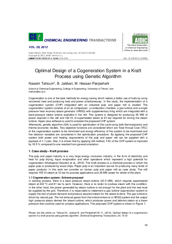 (PDF) Genetic Algorithm for Cogeneration System Design
