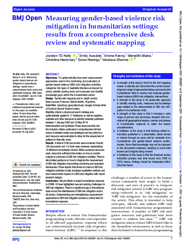 (PDF) Measuring gender-based violence risk mitigation in humanitarian ...