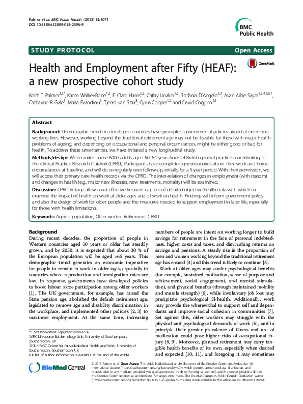 (PDF) Health and Employment after Fifty (HEAF): a new prospective ...