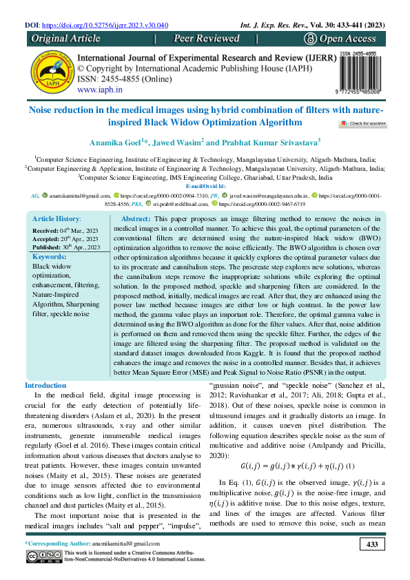 (PDF) Noise reduction in the medical images using hybrid combination of filters with ...