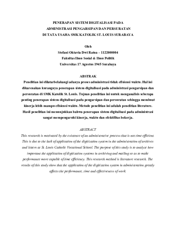 (DOC) PENERAPAN SISTEM DIGITALISASI PADA ADMINISTRASI PENGARSIPAN