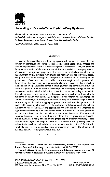 (PDF) Harvesting in discrete-time predator-prey systems
