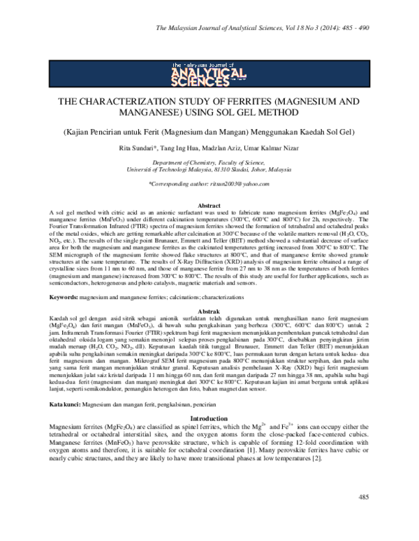 (PDF) THE CHARACTERIZATION STUDY OF FERRITES (MAGNESIUM AND MANGANESE ...