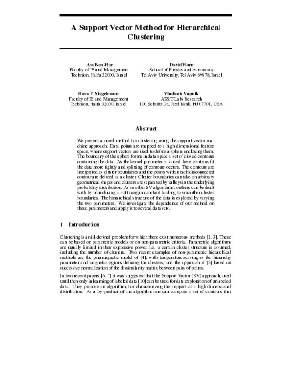 (PDF) A Support Vector Method for Hierarchical Clustering