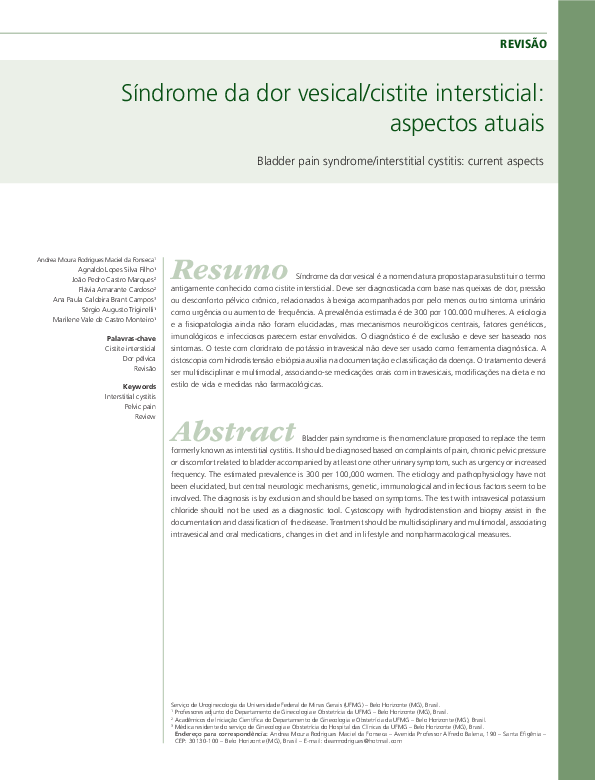 (PDF) Síndrome da dor vesical/cistite intersticial: aspectos atuais ...
