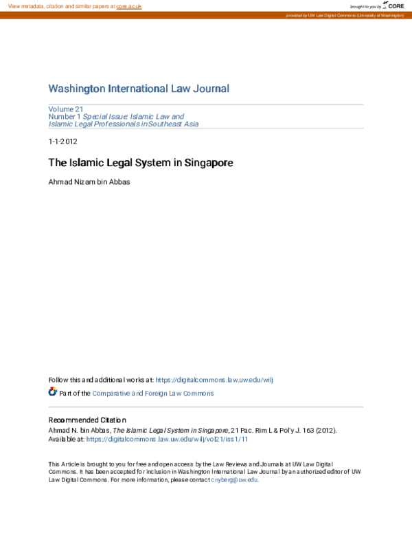 (PDF) The Islamic Legal System in Singapore