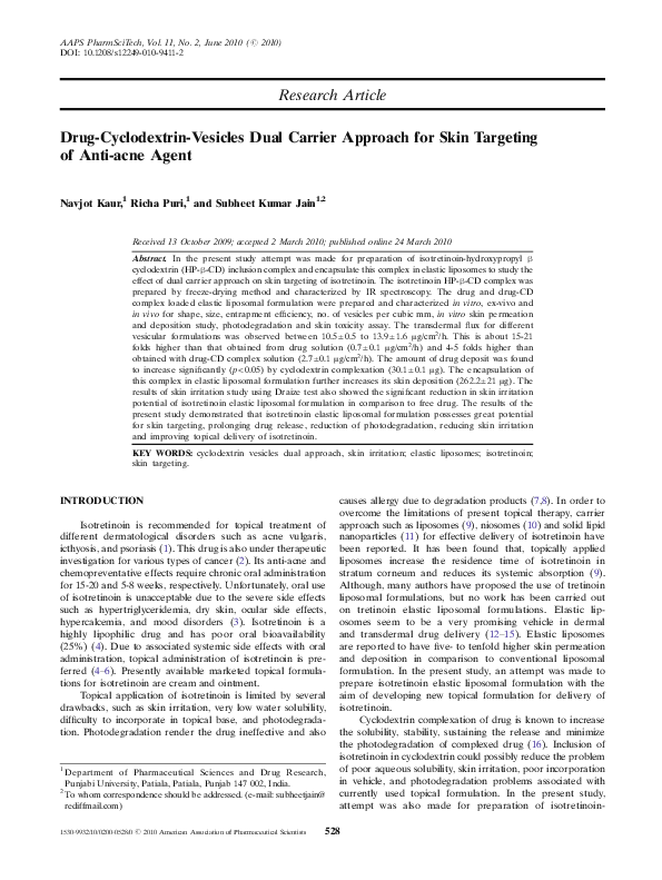 (PDF) Drug-Cyclodextrin-Vesicles Dual Carrier Approach for Skin ...
