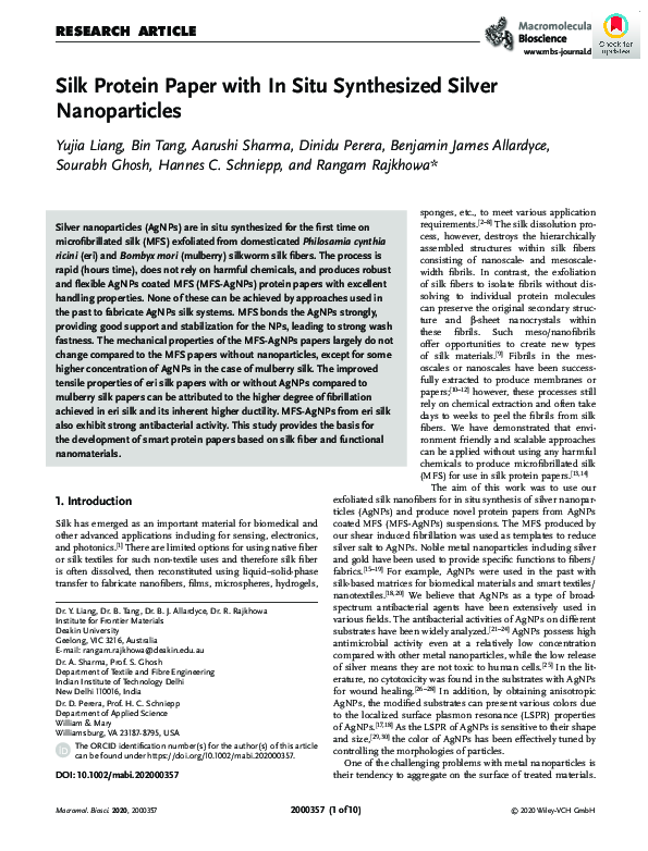 (PDF) Silk Protein Paper with In Situ Synthesized Silver Nanoparticles