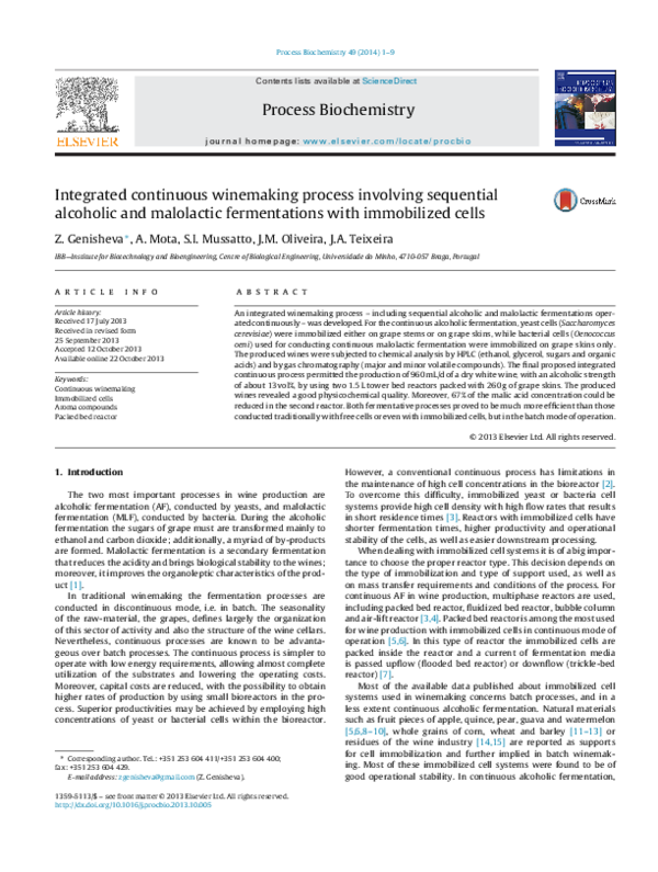 (PDF) Integrated continuous winemaking process involving sequential ...
