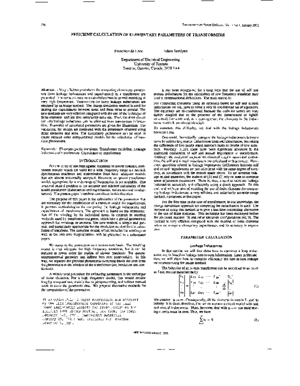 (PDF) Efficient calculation of elementary parameters of transformers