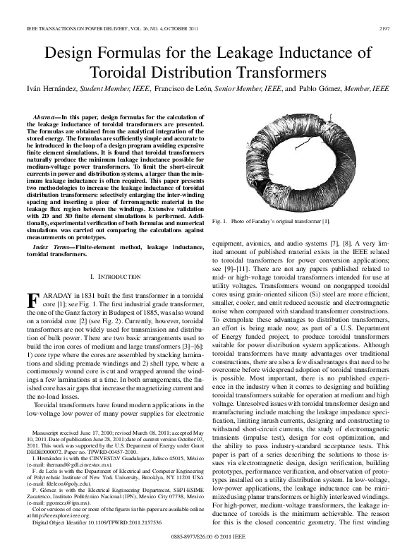 (PDF) Design Formulas for the Leakage Inductance of Toroidal Distribution Transformers