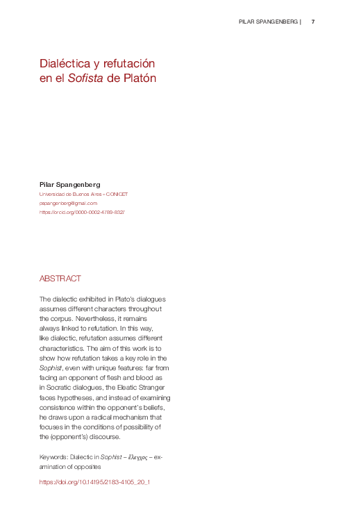 (PDF) Dialéctica y refutación en el Sofista de Platón